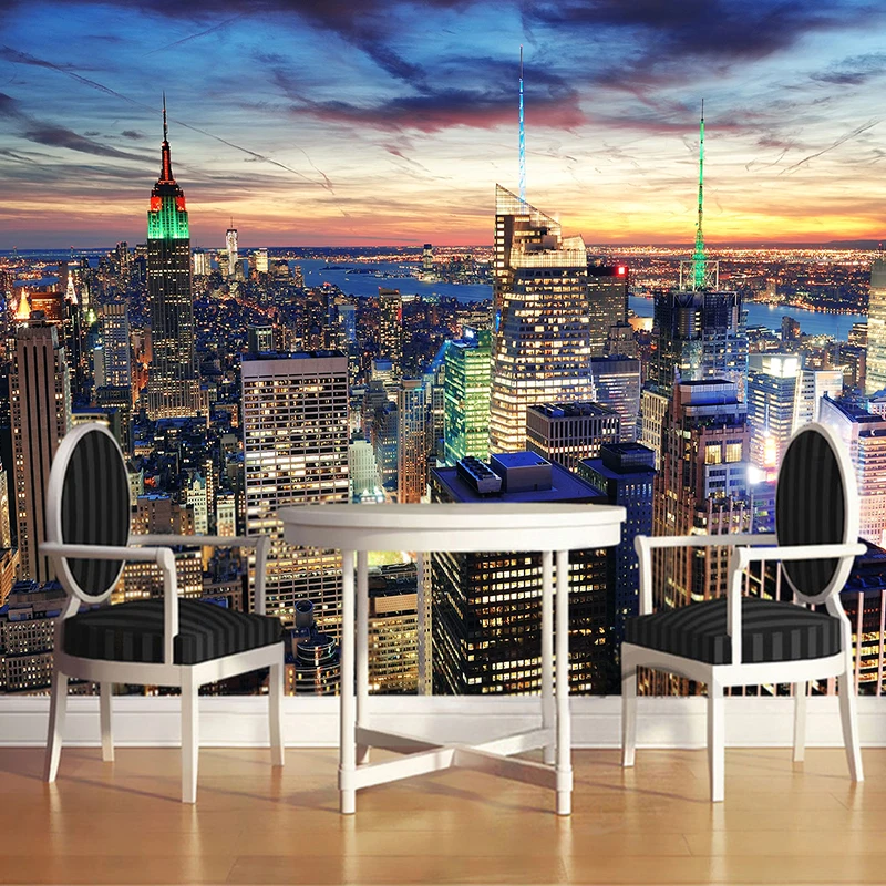 Custom Photo 3D Mural Wallpaper City Building Night View Wall Painting ...