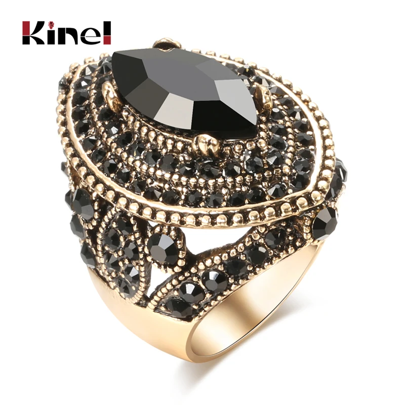 Kinel-Mewah-Hitam-Antik-Cincin-untuk-Wanita-Vintage-Lihat-AAA-Kristal-Boho-Perhiasan-Warna-Emas ...