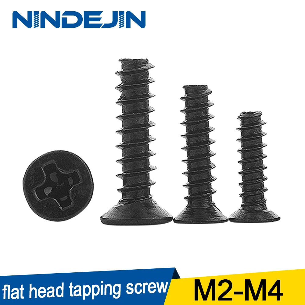 NINDEJIN Cross Recessed Countersunk Head Self tapping Screw M2 M2.3 M2.6 M3 M4 Black Carbon ...
