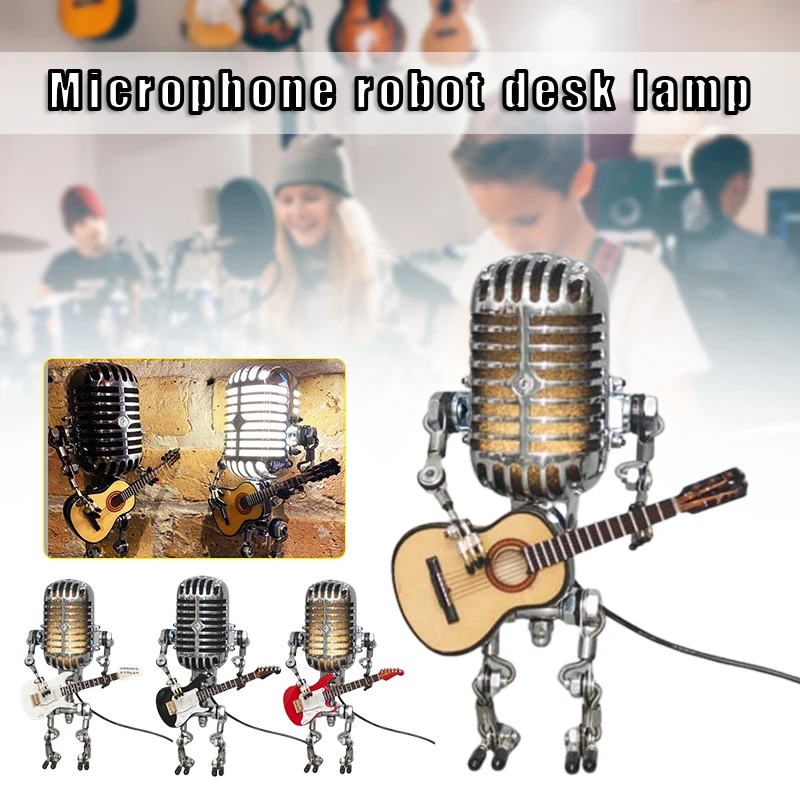 Handmade-Microphone-Robot-with-Guitar-Metal-Art-Desktop-Lamp-USB ...