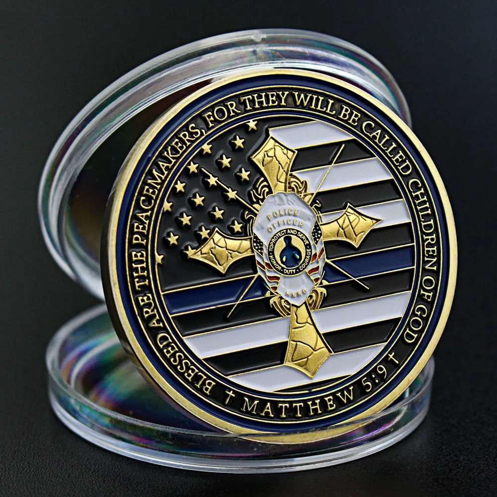 Thin Blue Line Police Souvenir Coin Police Officer's Prayer Peacemaker ...