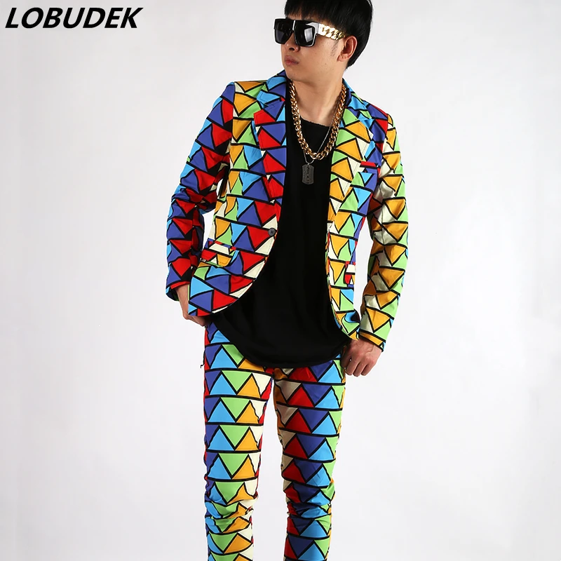 Triangular-Pattern-Men-s-Pantsuits-Stage-Singer-Performance-Printing ...