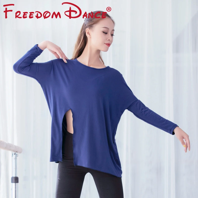 Long-Sleeve-Iregular-hem-Sexy-Yoga-Shirt-Blouse-Modern-Dance-Top-Ballet ...