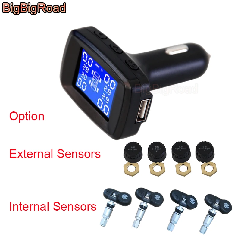 BigBigRoad sistema de control de presión de neumáticos para coche, dispositivo TPMS externo ...