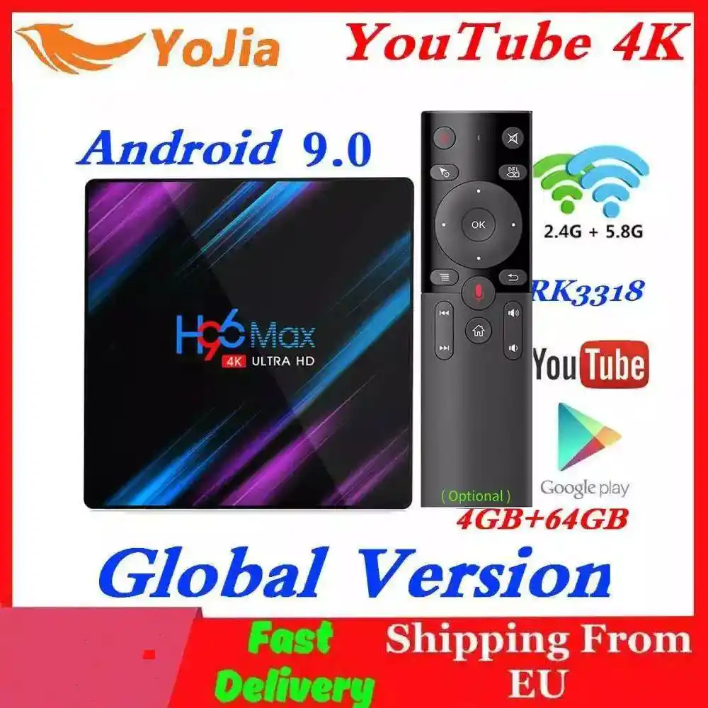 2020 H96 MAX RK3318 Dispositivo de TV inteligente Android 9 9,0 4GB ...