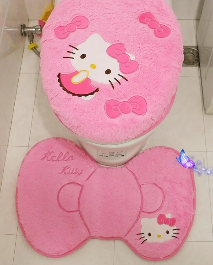 Hello Kitty Toilet Seat Cover Bath Mat Holder Bathroom Set ...