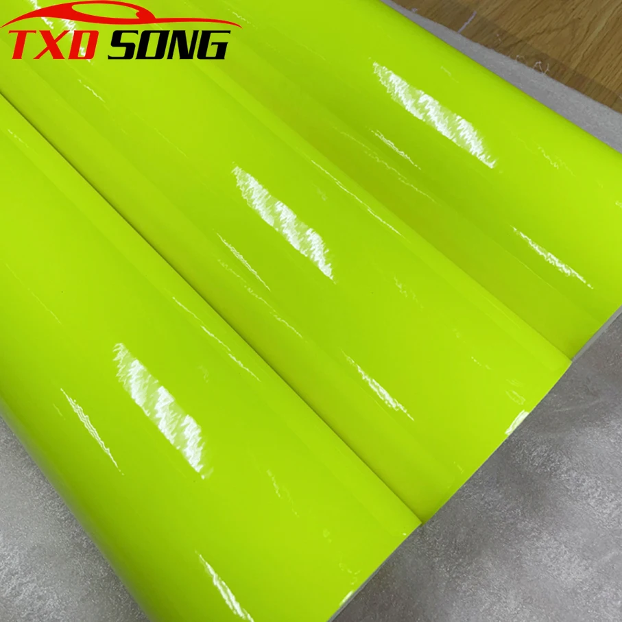 50CM-200CM-300CM-Gloss-Neon-Fluorescent-Yellow-Vinyl-Vehicle-Car-Wrap ...