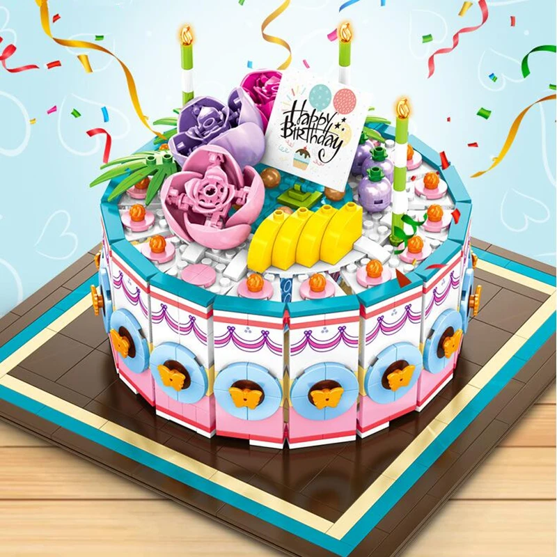Birthday cake fight insert building blocks diy educational toys cute ...