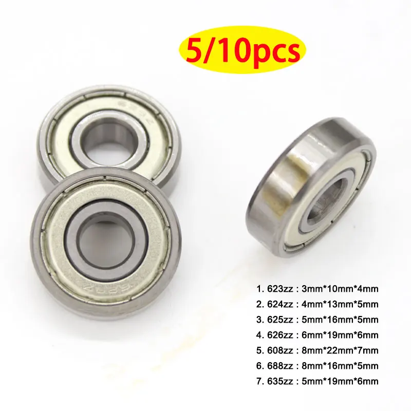 5/10 Uds miniatura cojinete de acero 608zz 623z 624z 625z 626z 627z ...
