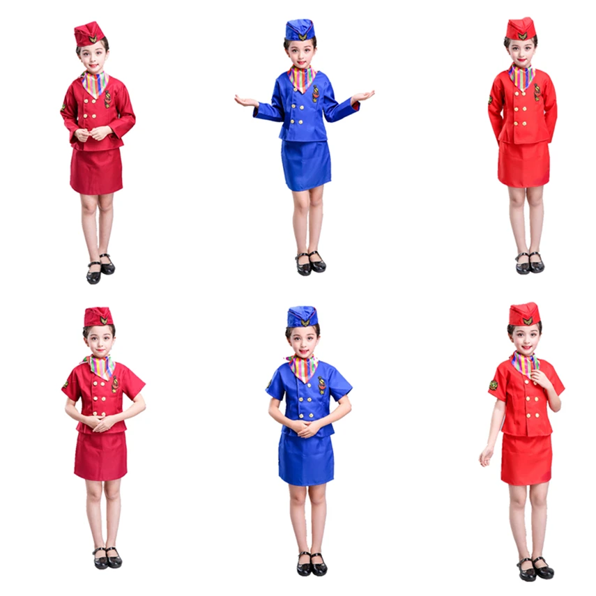 Girls Stewardess Costume for Kids Halloween Cosplay Flight Attendants ...