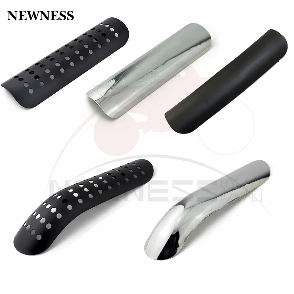 Black /Chrome Motorcycle Curved Exhaust Muffler Pipe Heat Shield Cover ...