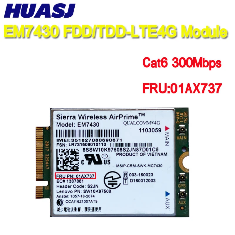 Sierra EM7430 FDD/TDD-LTE 4G Module for Thinkpad X270 X1 Carbon Fiber ...