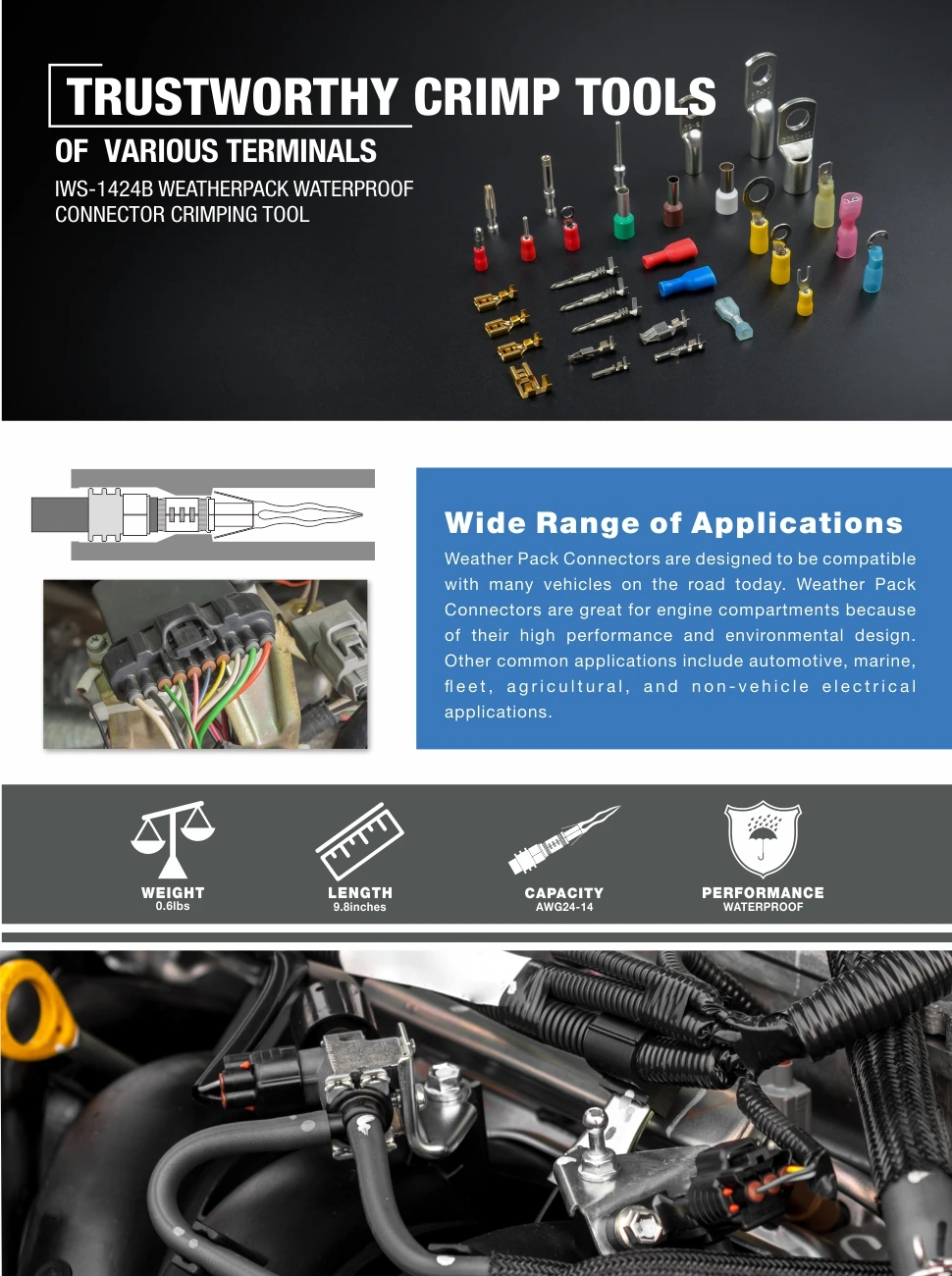 IWS-1424B Weather Pack Crimper Tools for Delphi Packard Terminals 14 ...