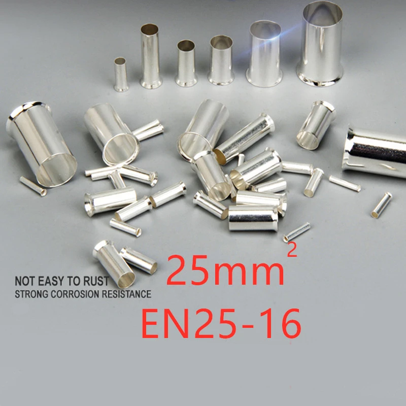 25mm/en25-16 4 Awg 50/100pcs Non-insulated Wire Connector Ferrules ...