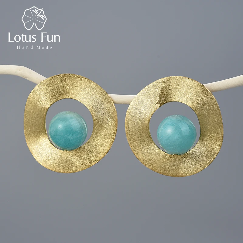 Lotus Fun Natural Gemstone Minimalist Style Uneven Round Stud Earrings ...