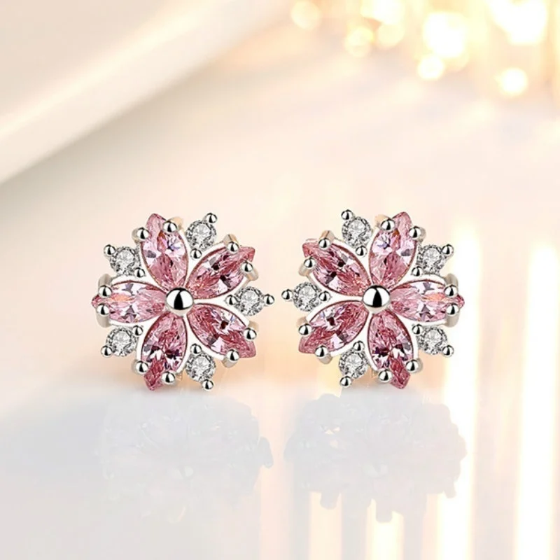 Luxury Female Pink Zircon Stone Earrings Gold Silver Color Wedding ...