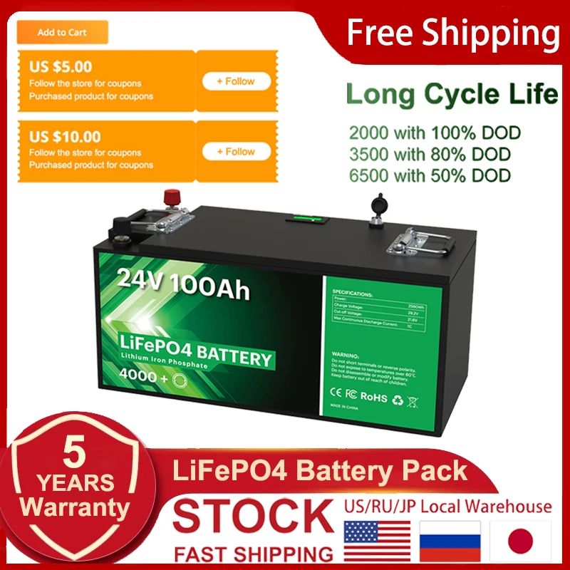 LiFePO4 batería de litio de 100Ah y 24V, pila Solar recargable, 8S1P ...