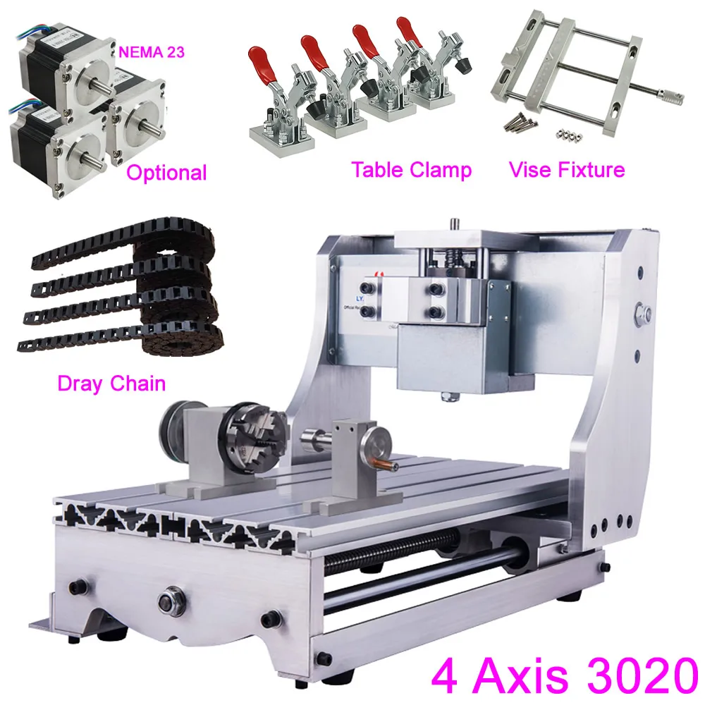 Aluminum 4 Axis CNC Router Engraving Machine Frame Kit 3020 with ...