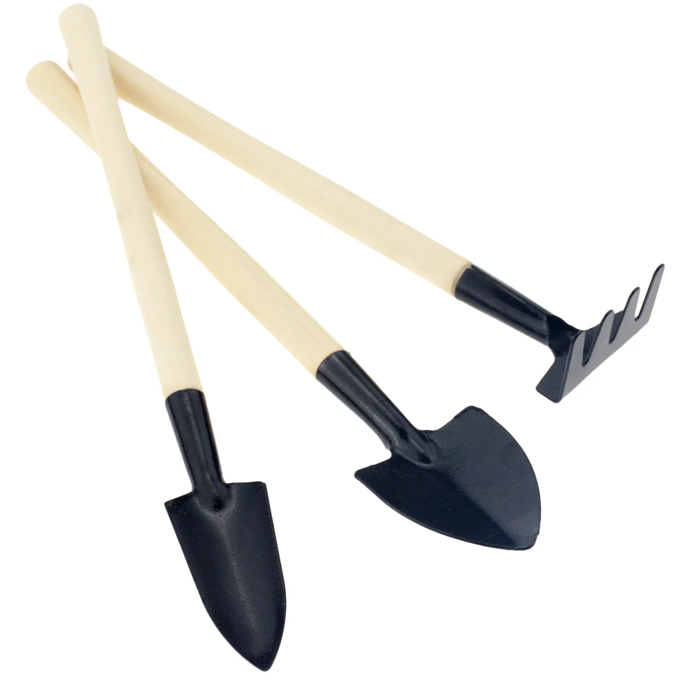 3pcs-lot-Garden-Wooden-Handle-Shovel-Rake-Home-Gardening-Tool-Set-Mini ...