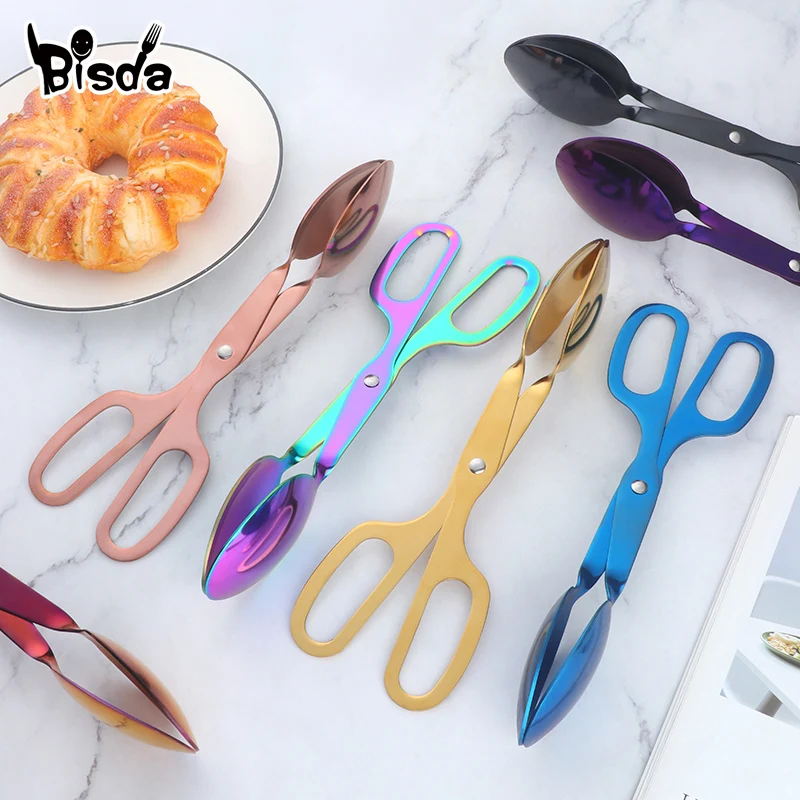 1/2PCS Food Serving Tongs Stainless Steel Bread Clip Scissor Shape Meat ...
