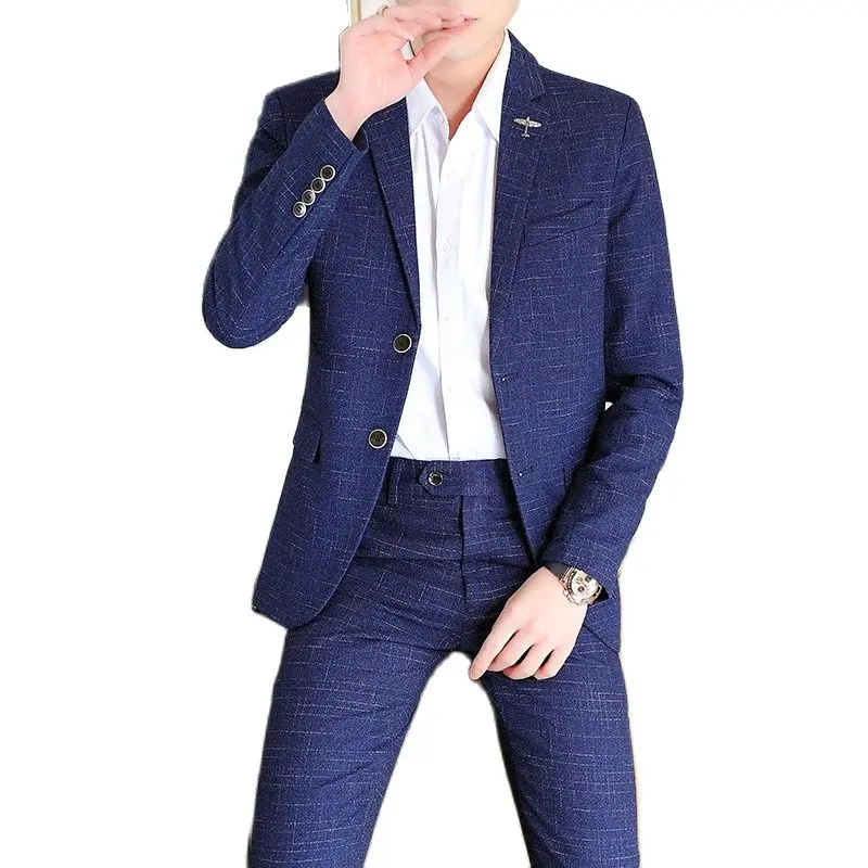 2026 New Men's Navy Blue Two-Piece Suit, Wedding Party Formal Jacket ...