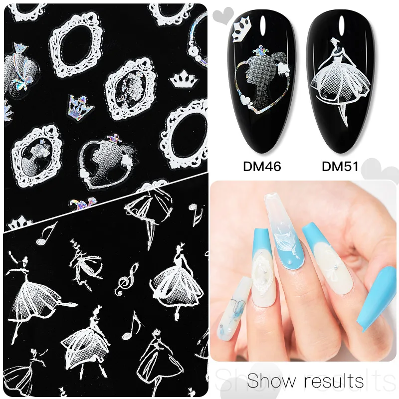 1 시트 화이트 레이저 양각 5d 스티커 꽃 레이스 스티커 데칼 웨딩 네일 아트 디자인 꽃 나비 매니큐어 장식스티커 And 디캘즈 Aliexpress