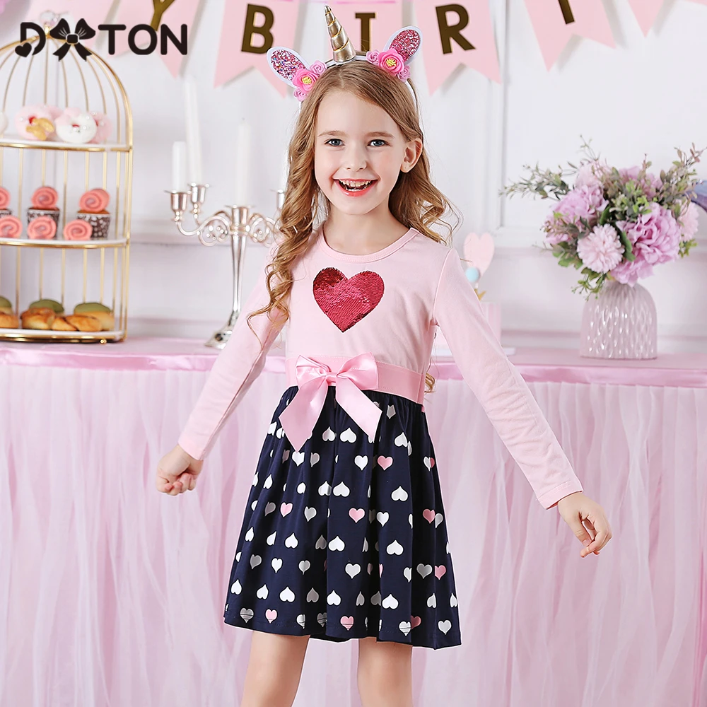 Dxton Girls Winter Dress Kids Sequin Dress Girls Heart Design Dresses ...