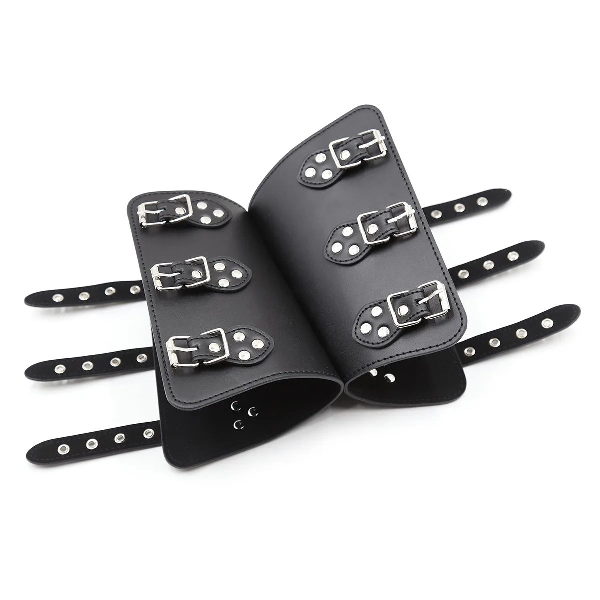 PU Leather Double Wrist Arm Binder Wristband Cuffs String Steampunk ...
