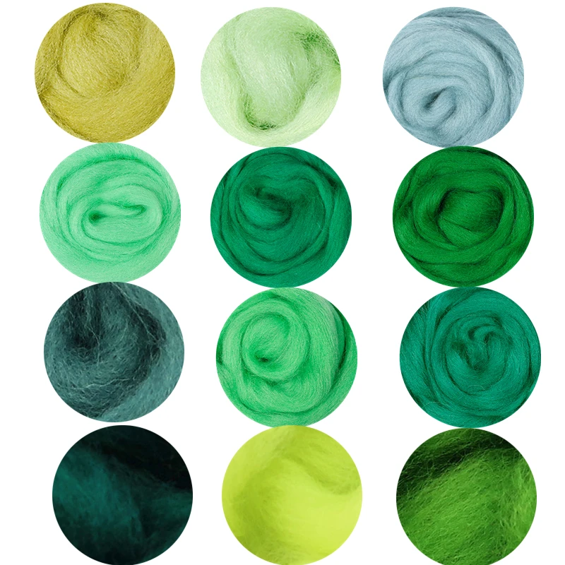 Mercerie créative,Fibre de laine 66S série couleur verte pour feutrage ...