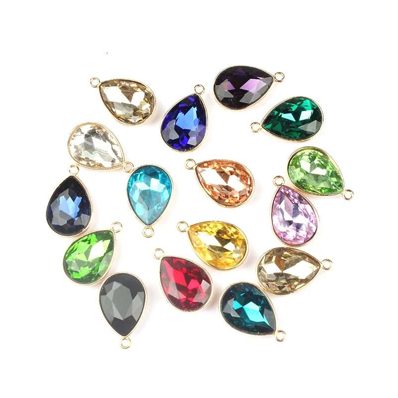 Alloy Colorful Crystal Water Drop Charms 12pcs/Lot 23*15MM DIY Necklace ...