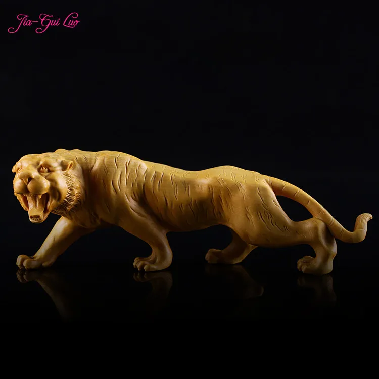JIA GUI LUO Tigre tallado en boj, escultura pequeña, modelo artesanal ...
