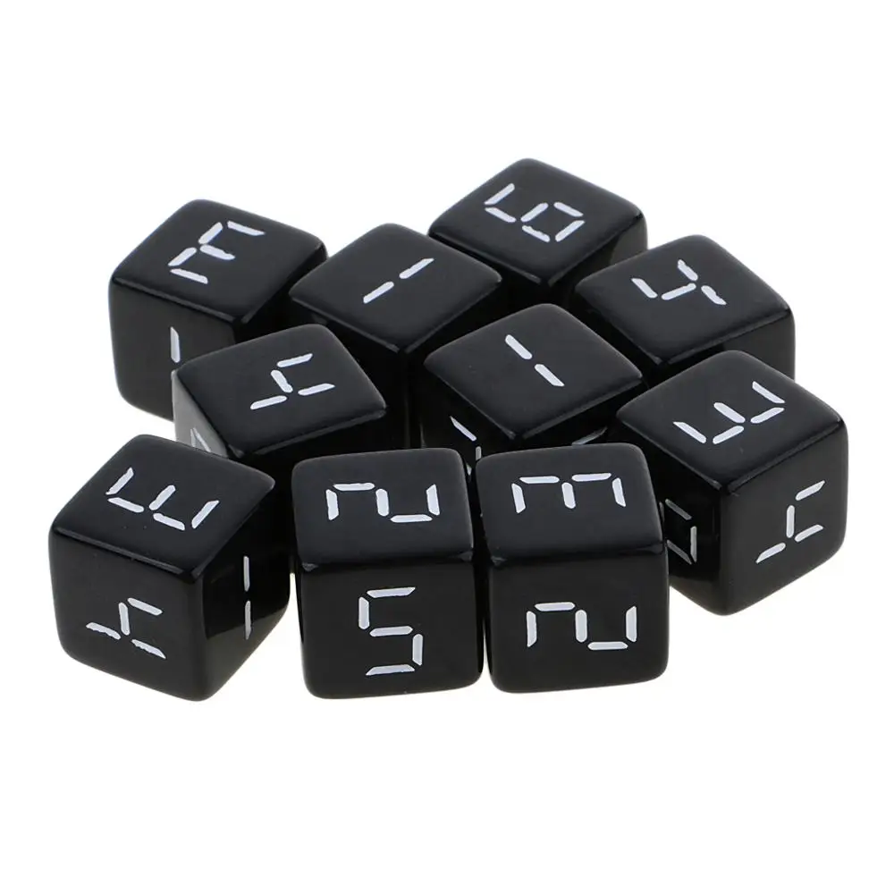 10-pcs-D6-Dice-Six-Sided-Die-Black-With-White-Numbers-Square-Edged-Dice ...