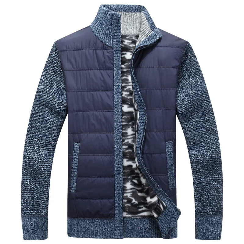 Winter Men's Fleece Sweater Coat Thick Patchwork Wool Cardigan Muscle ...
