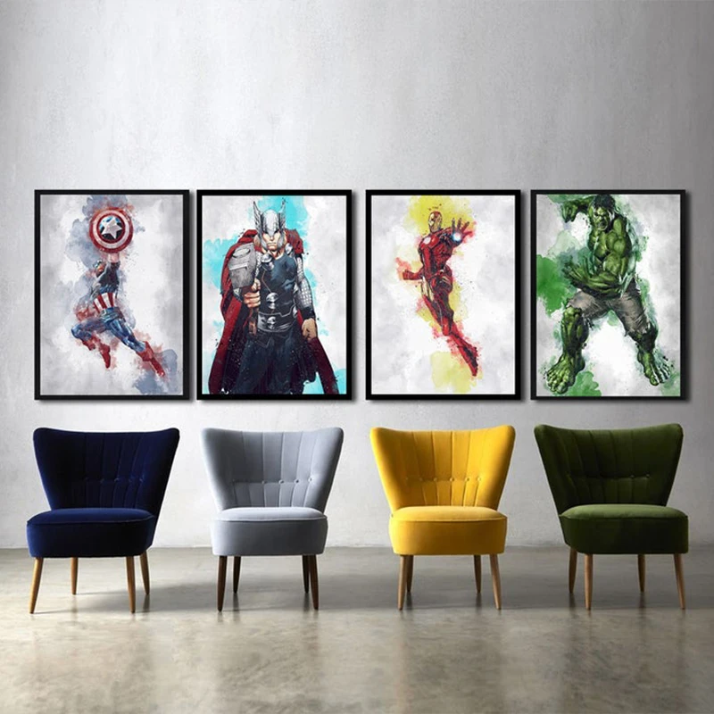 Marvel-Superhero-Avengers-Poster-Iron-Man-Watercolor-Canvas-Painting ...