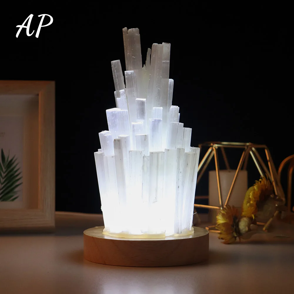 Natural Crystal Selenite Stone Healing Gemstones Lamp Energy Jewelry ...