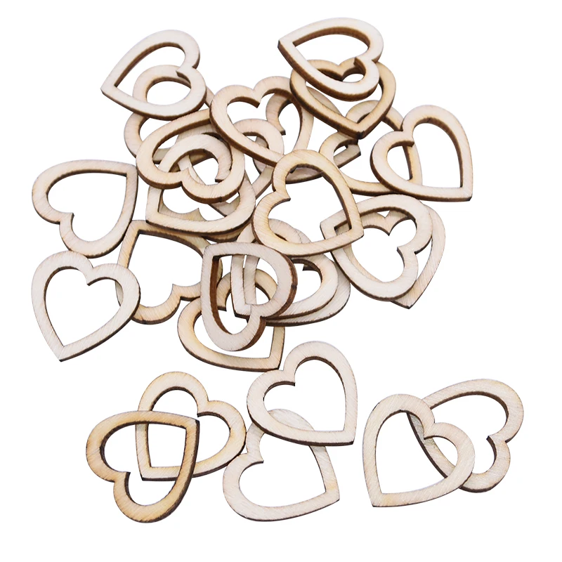 100pcs 15/20/25/30mm Hollow Heart Shape Wood For Scrapbooking Handmade ...