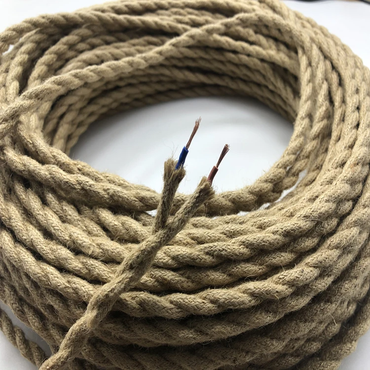 Câble-fil,Fil électrique Vintage tressé en chanvre, fil torsadé rétro ...