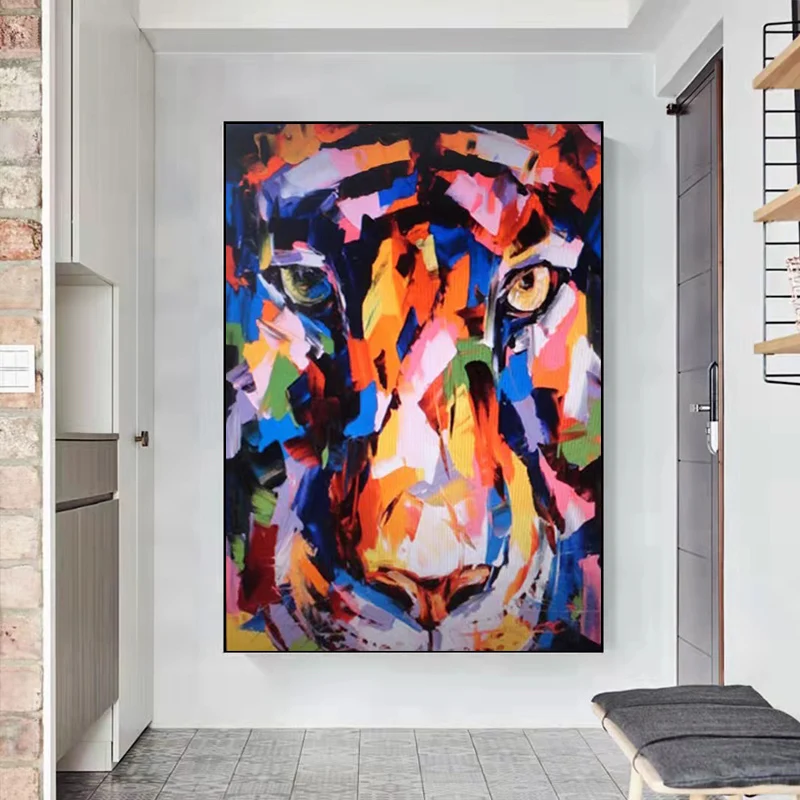 Abstract-Hand-painted-Big-Brushstroke-Tiger-Hand-painted-Oil-Painting ...