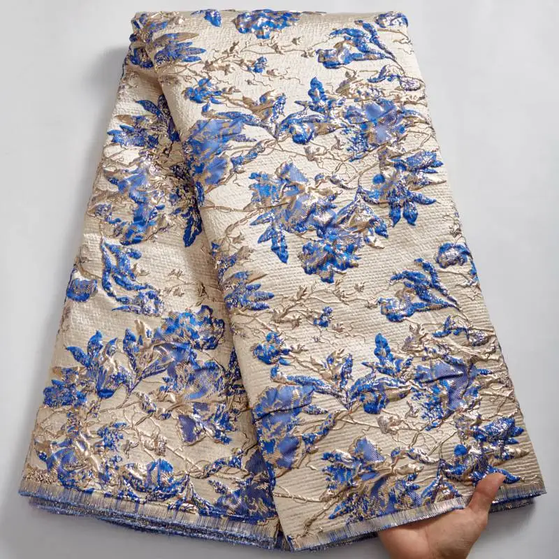 African-Gilding-Lace-Fabric-Blue-Brocade-French-Gold-Line-Tulle ...