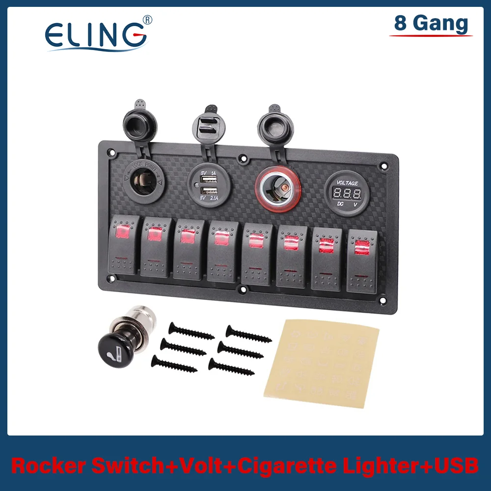 ELING-Aluminum-8-Gang-Rocker-Switch-Panel-ABS-LED-Voltage-Display-1A-2 ...