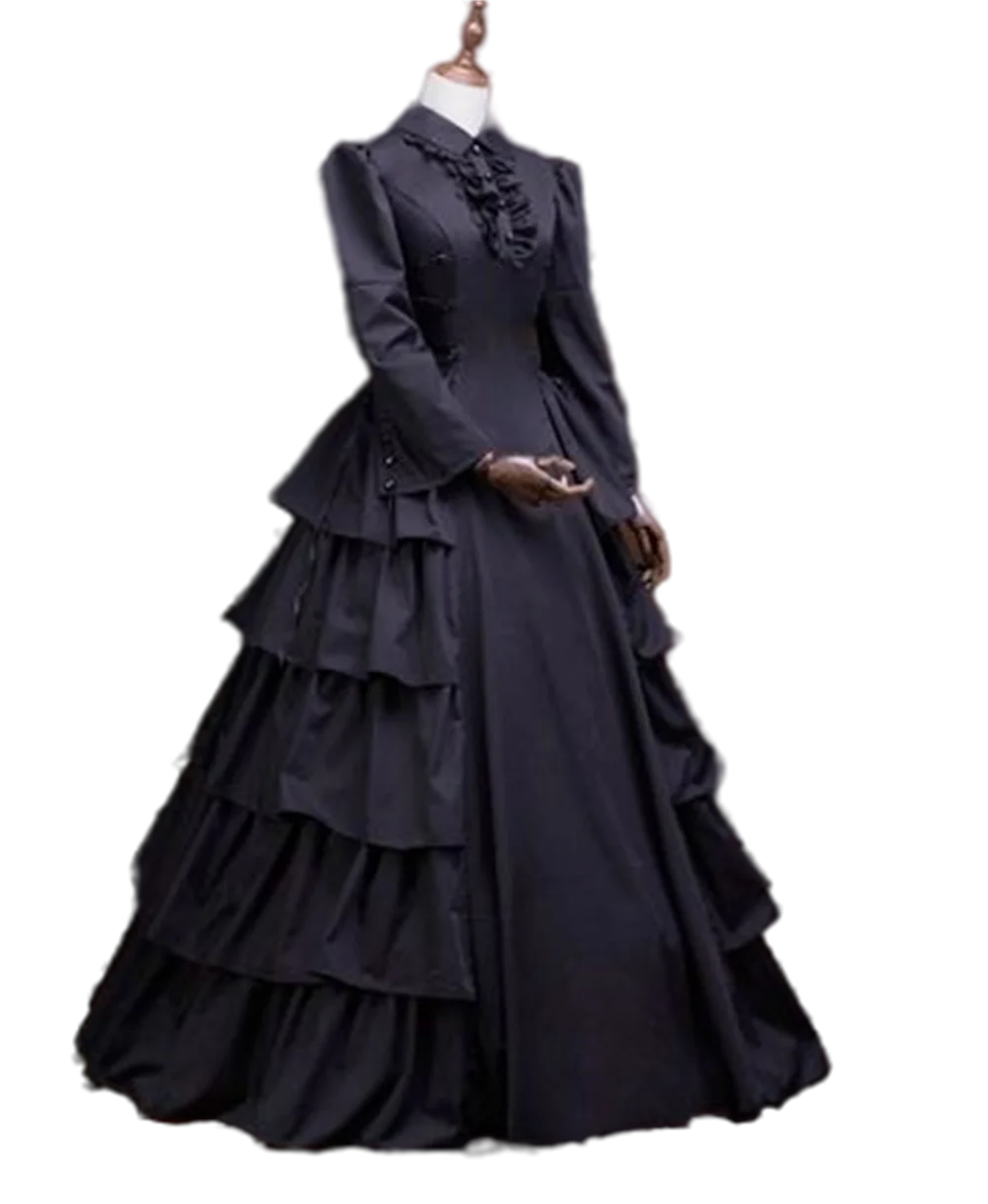 Black Long Sleeves Gothic Victorian Dress Rococo Baroque Marie ...