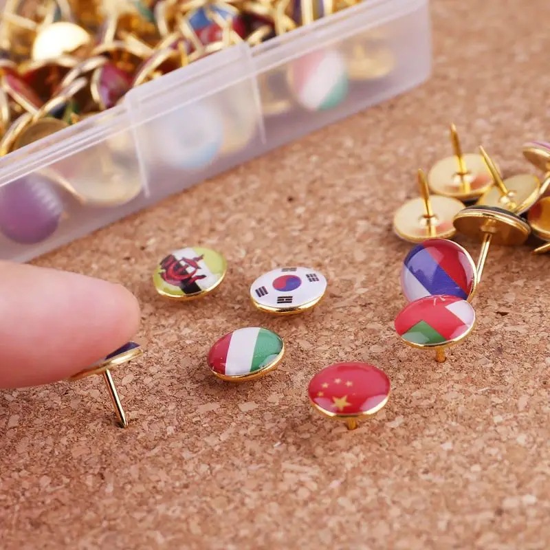 100pcs/box Map Tacks National Flag Glue Thumbtack Push Pins Notice ...
