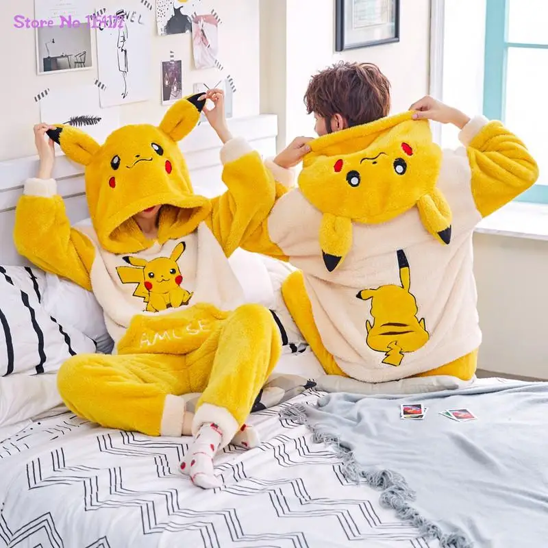 Unisex Adult Couple Pajamas Winter Warm Flannel Cute Animal Cartoon ...