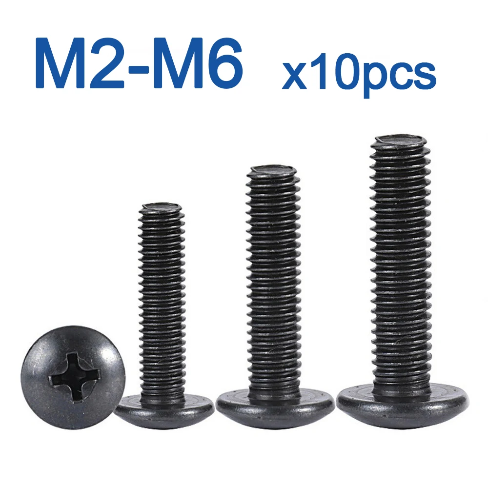10pcs/lot M2 M2.5 M3 M3.5 M4 M5 M6 Tm Screws Phillips Truss Mushroom Head Screw Black Plated ...