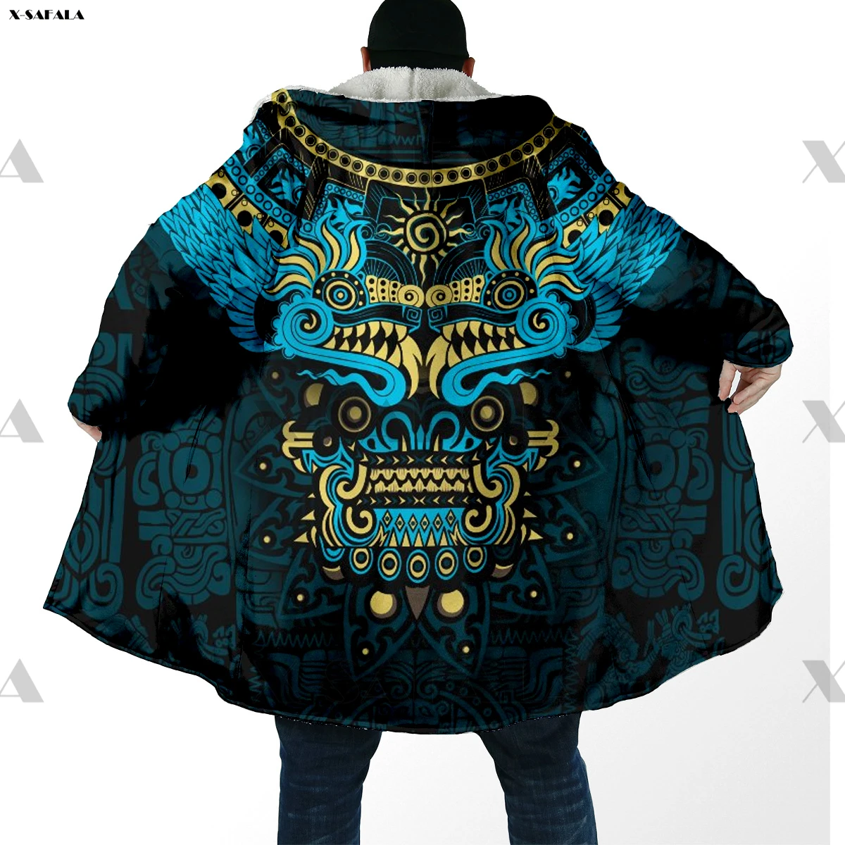 Mexico-Aztec-Quetzalcoatl-Skull-3D-Print-Hoodie-Long-Fur-Collar-Hooded ...