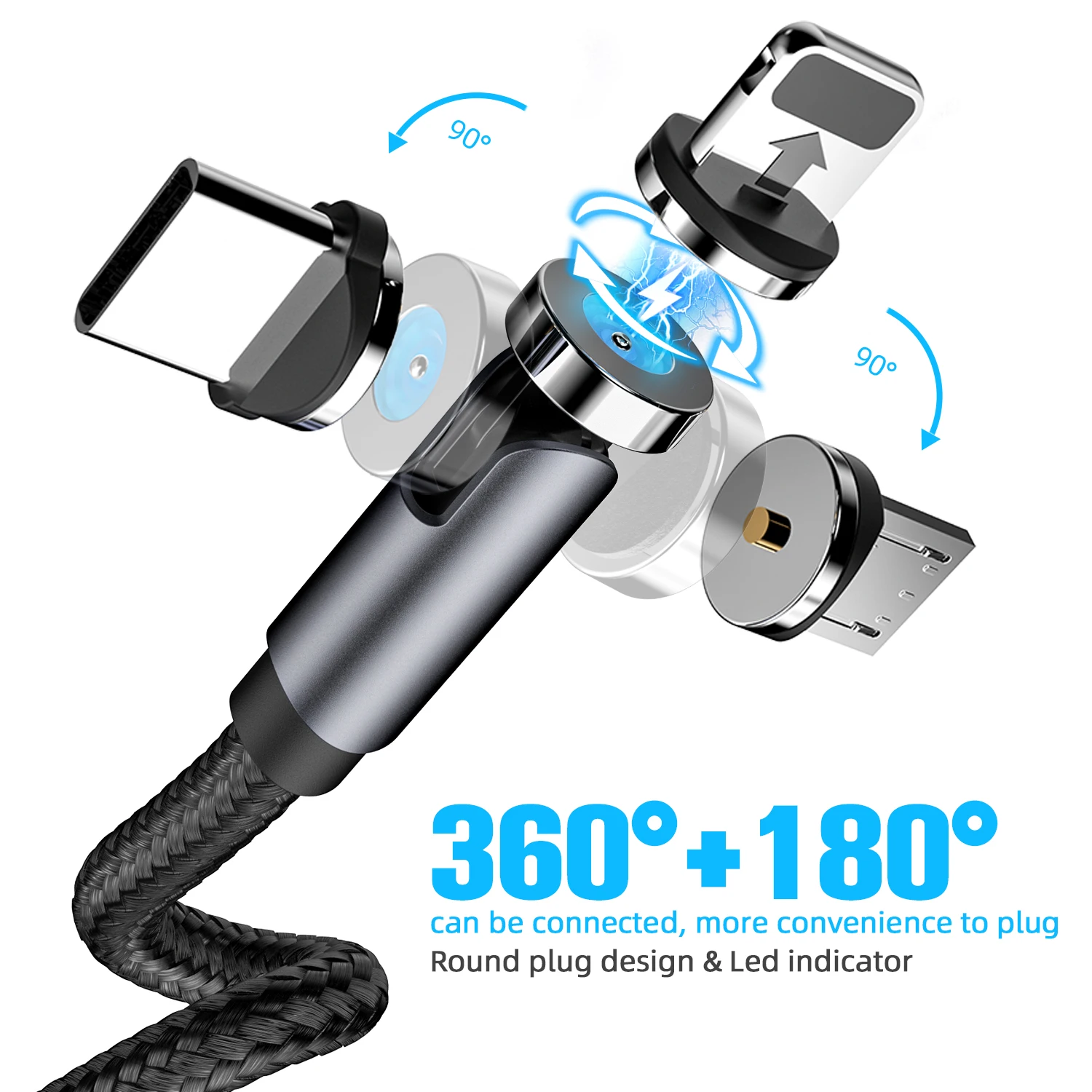 ANMONE 540 Rotate Micro Magnetic Cable 360 Degree USB Type C Charging ...