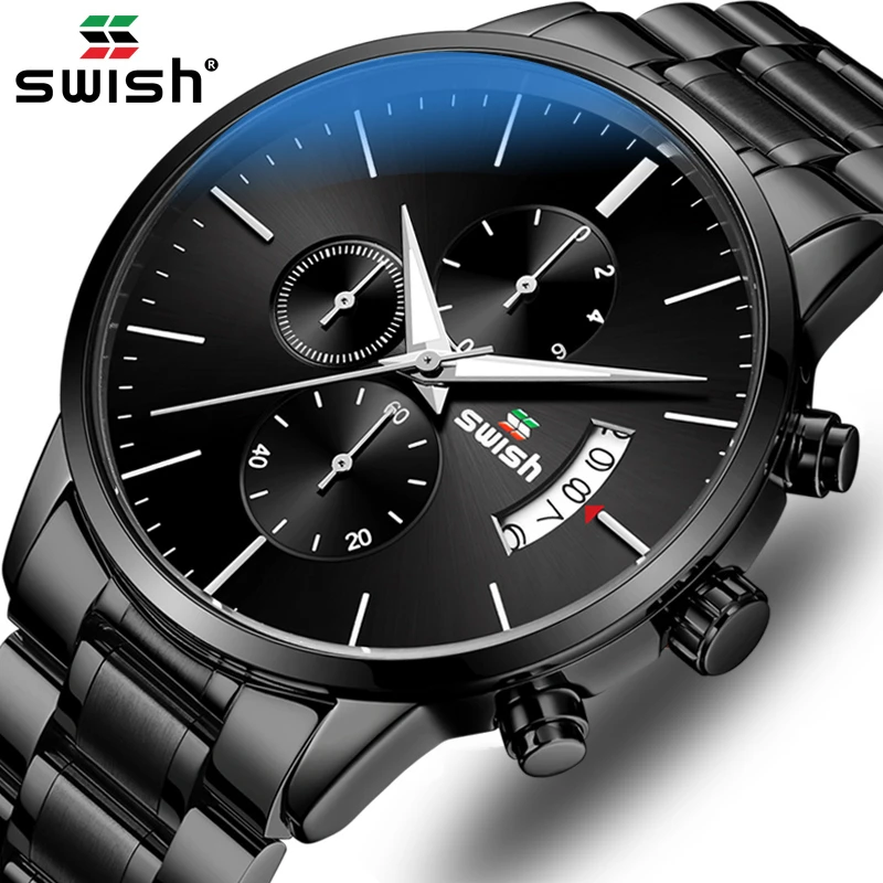 Swish Men Watch 2022 Waterproof Stainless Steel Sport Quartz Clock Men ...