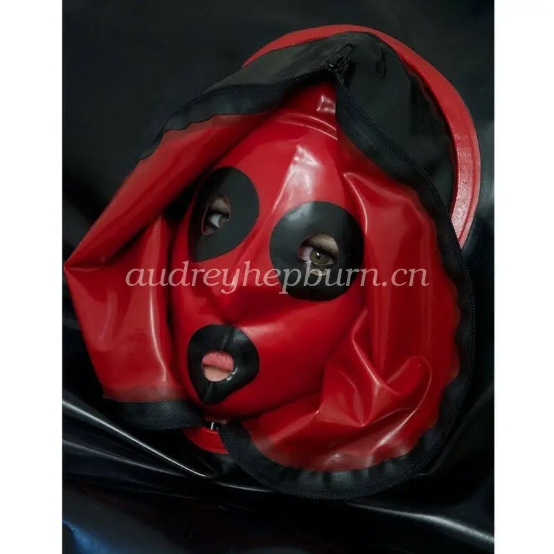 Fetish Latex Rubber Gummi Maske Fancy Dress Mysterious Double Zipper 