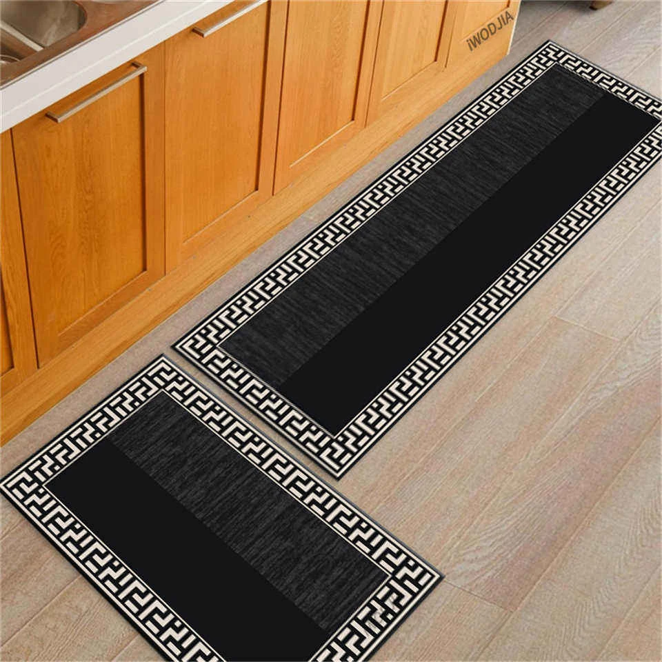 Euro Style Geometric Hallway Mats Luxury Black Bedside Mat Long Kitchen ...