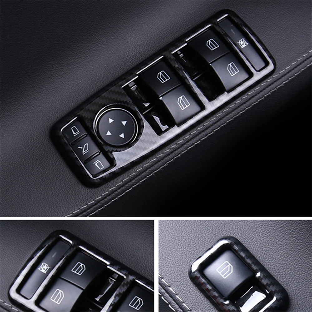 Car Styling 4PCS ABS Carbon Fiber Interior Door Window Switch Lift ...